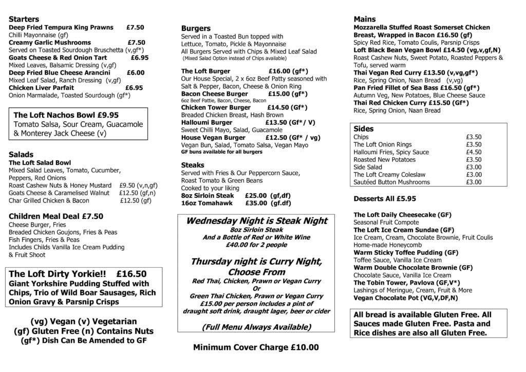 Menu - The Loft Lounge & Bar