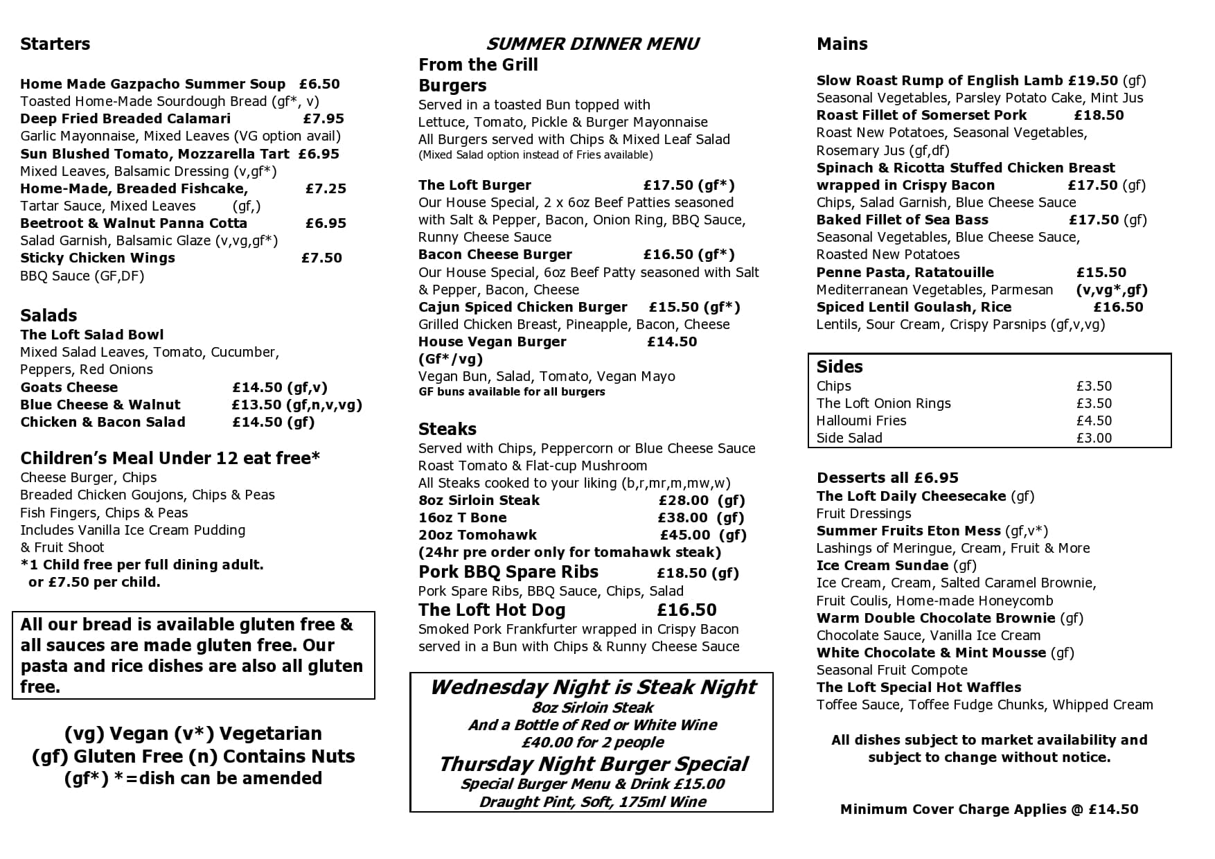 Menu - The Loft Lounge & Bar