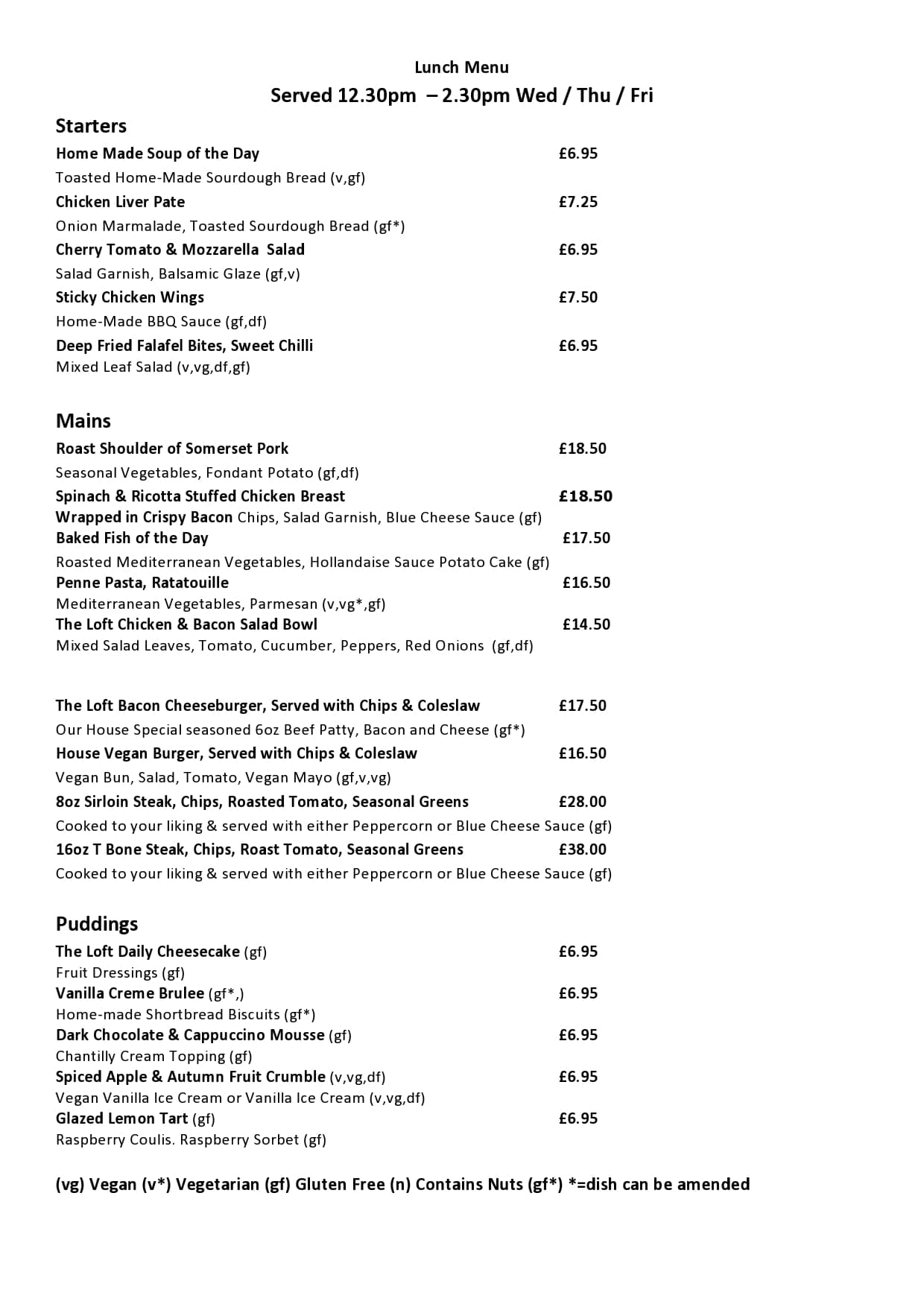 Menu - The Loft Lounge & Bar