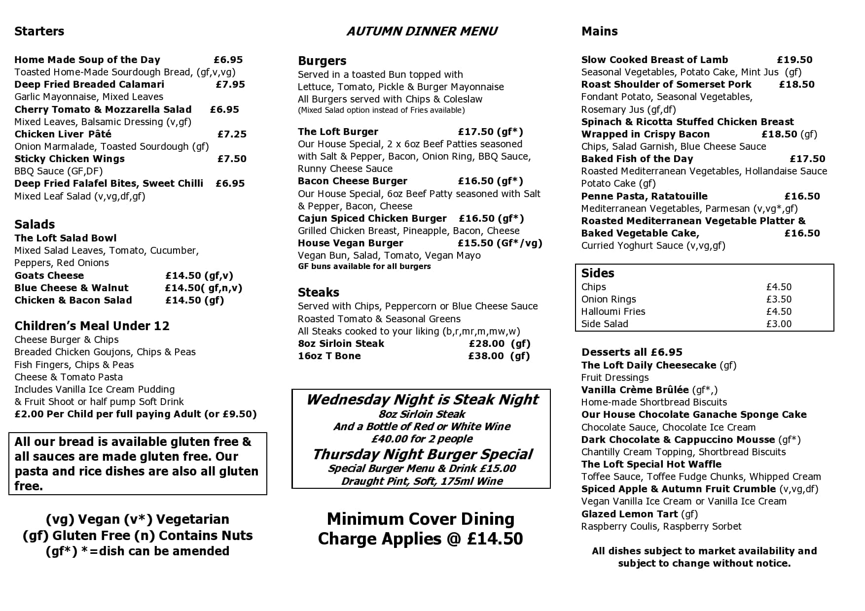 Menu - The Loft Lounge & Bar