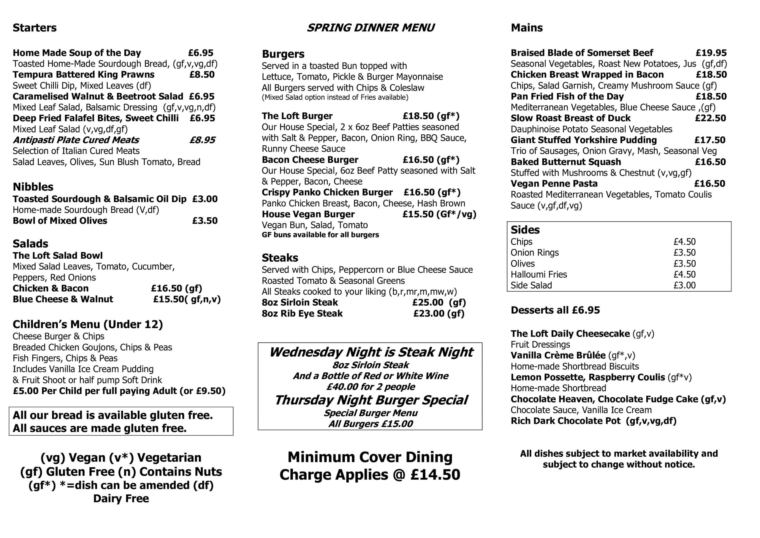 Menu - The Loft Lounge & Bar